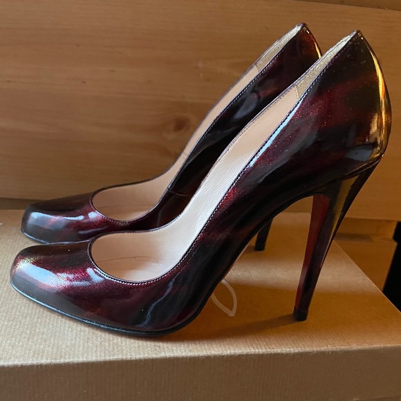 Christian Louboutin | Shoes | Christian Louboutin 365 55 Burgundy Red Glittart Patent Leather ...